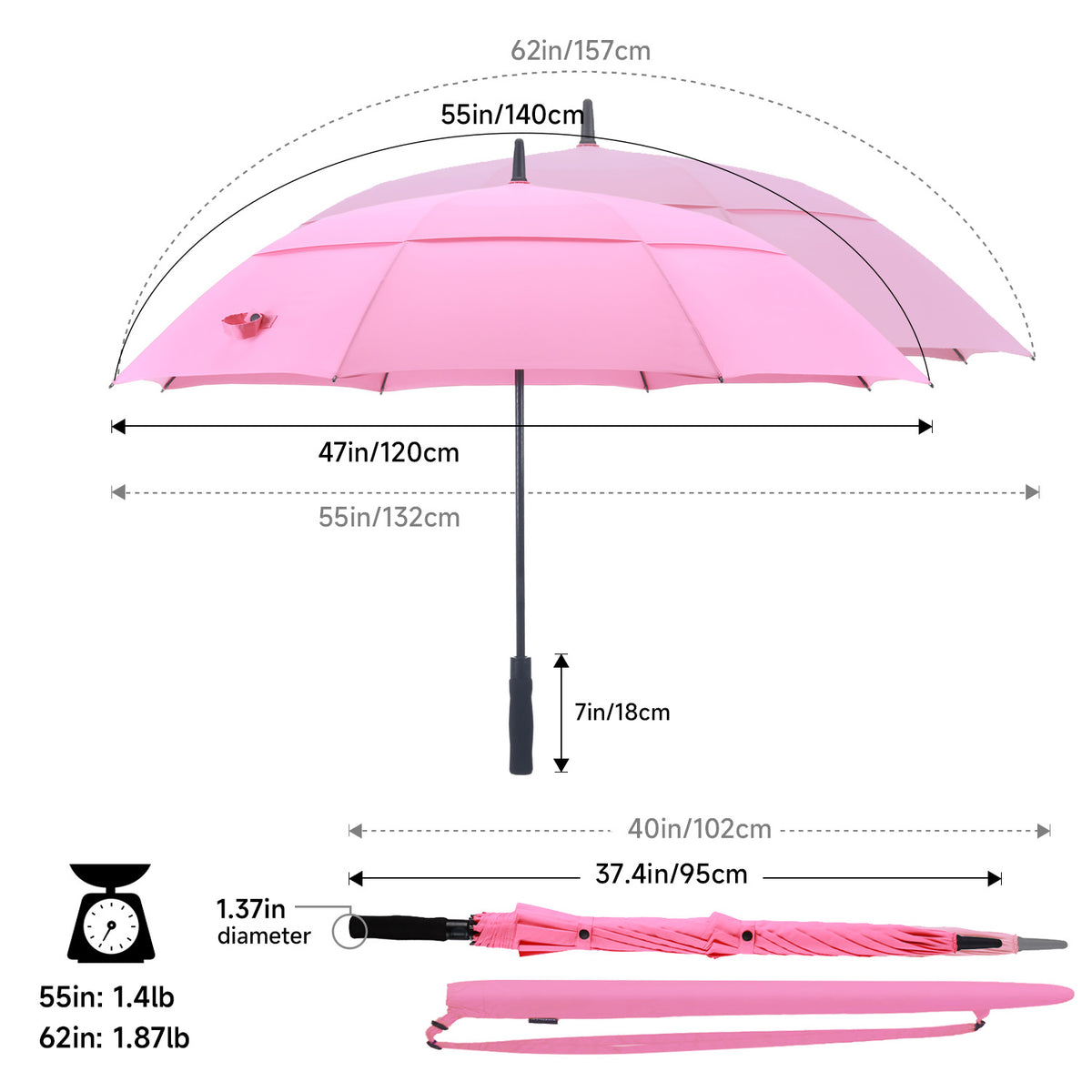 RUMBRELLA 62 Inch UV Golf Umbrella Large Oversize Double Canopy Vented