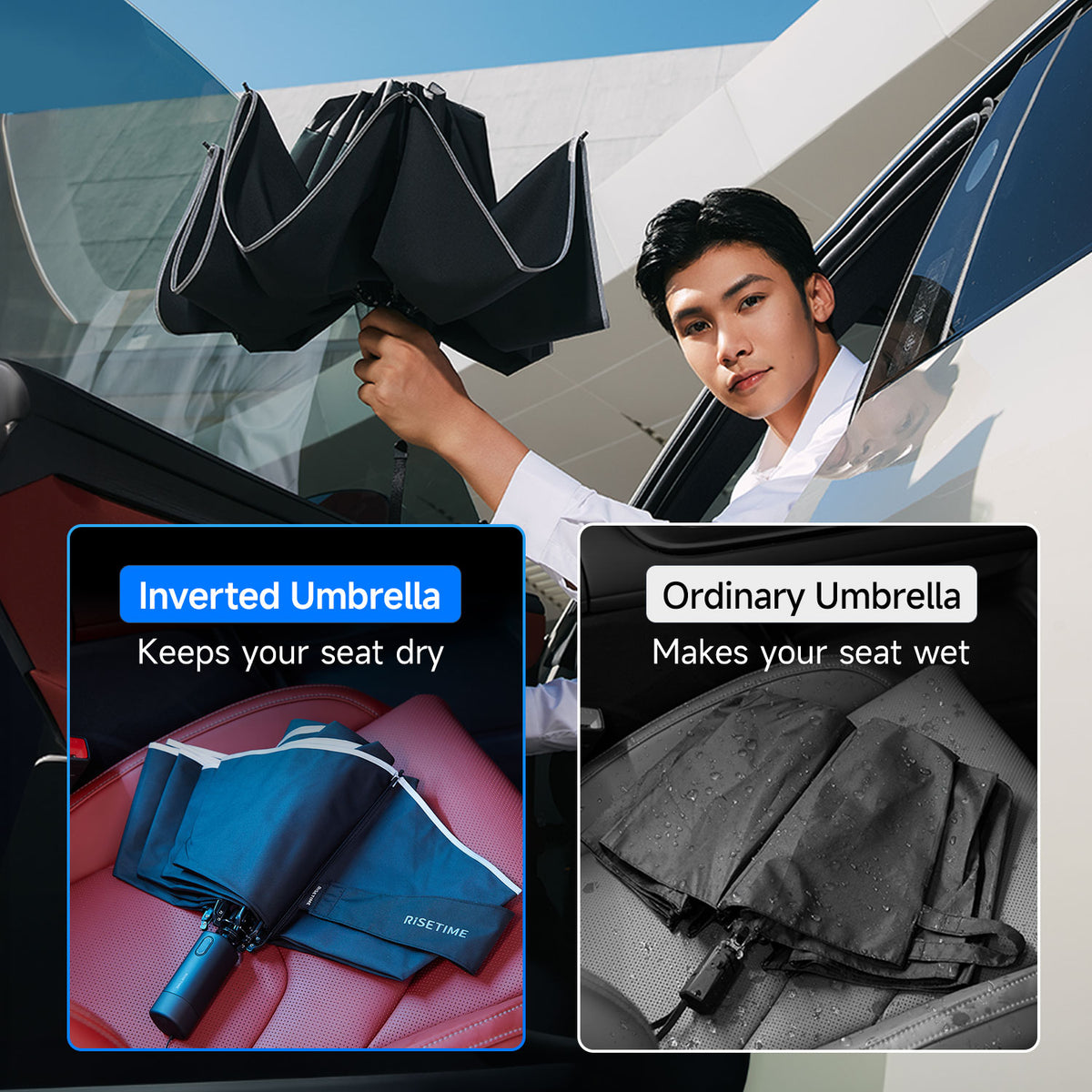 RUMBRELLA RISETIME Inverted Folding Smart Umbrella One-Button Automati