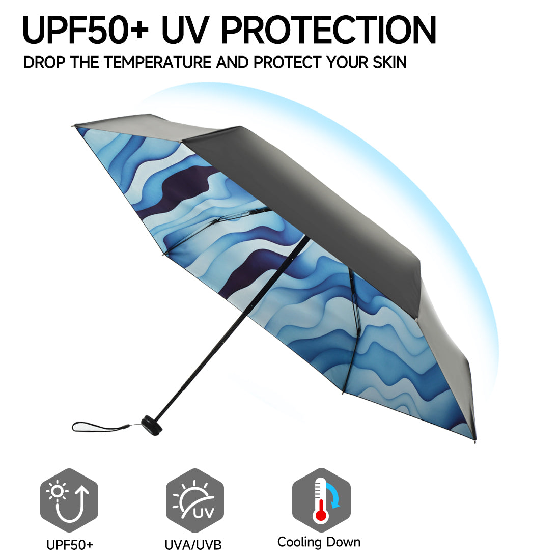 RUMBRELLA Folding Travel Umbrella, Wave Umbrella, Sun Protection, UV P
